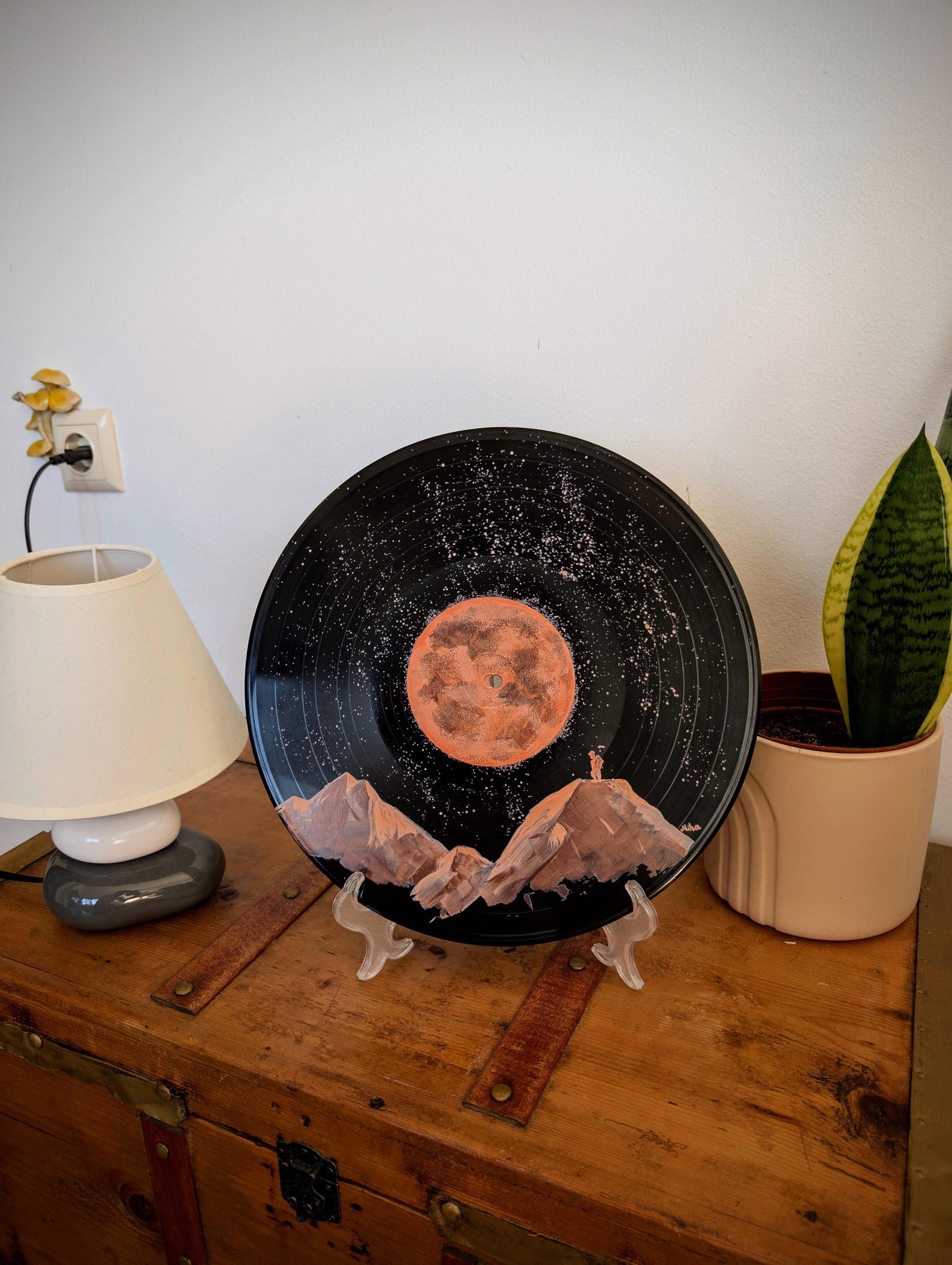 Vinyl Record Art – Full Moon Over Mountains | Upcycled Vinyl Painting ...