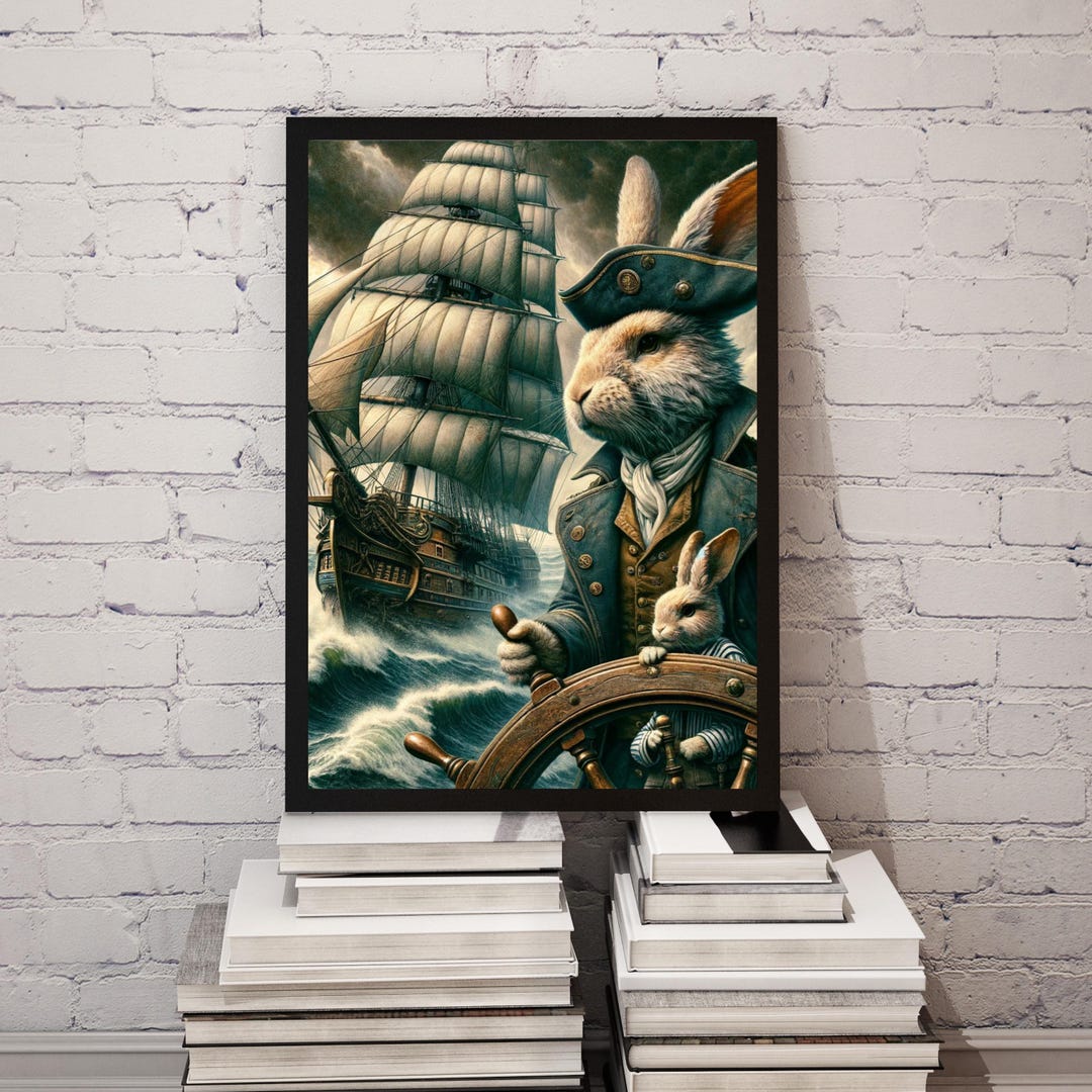 Captain Rabbit Nautical Art Father and Son at Sea Vintage Ship Canvas ...