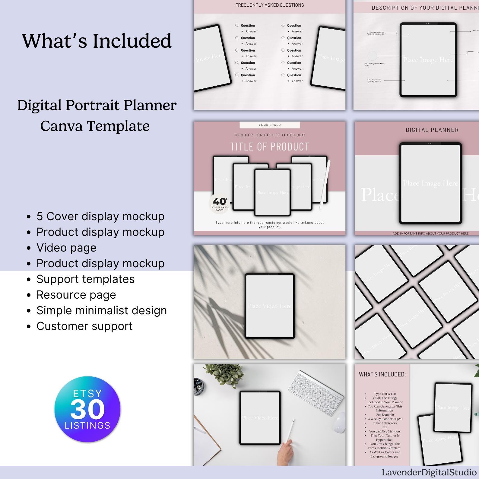 Etsy Digital Planner Mockup: Canva Template (2700x2025 Px) - Etsy