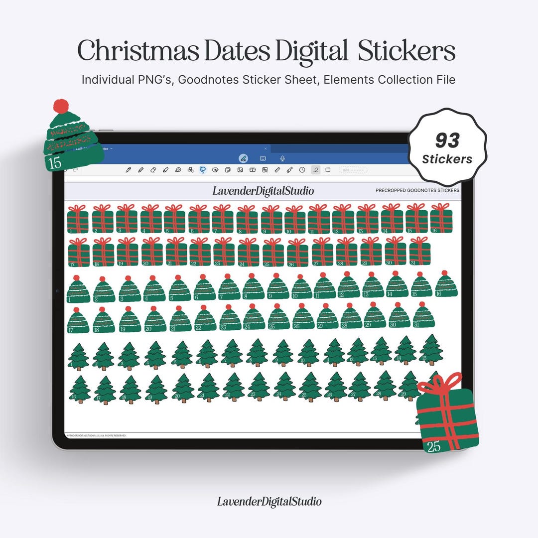 Christmas Dates Digital Stickers, Holiday Stickers, Goodnotes ...