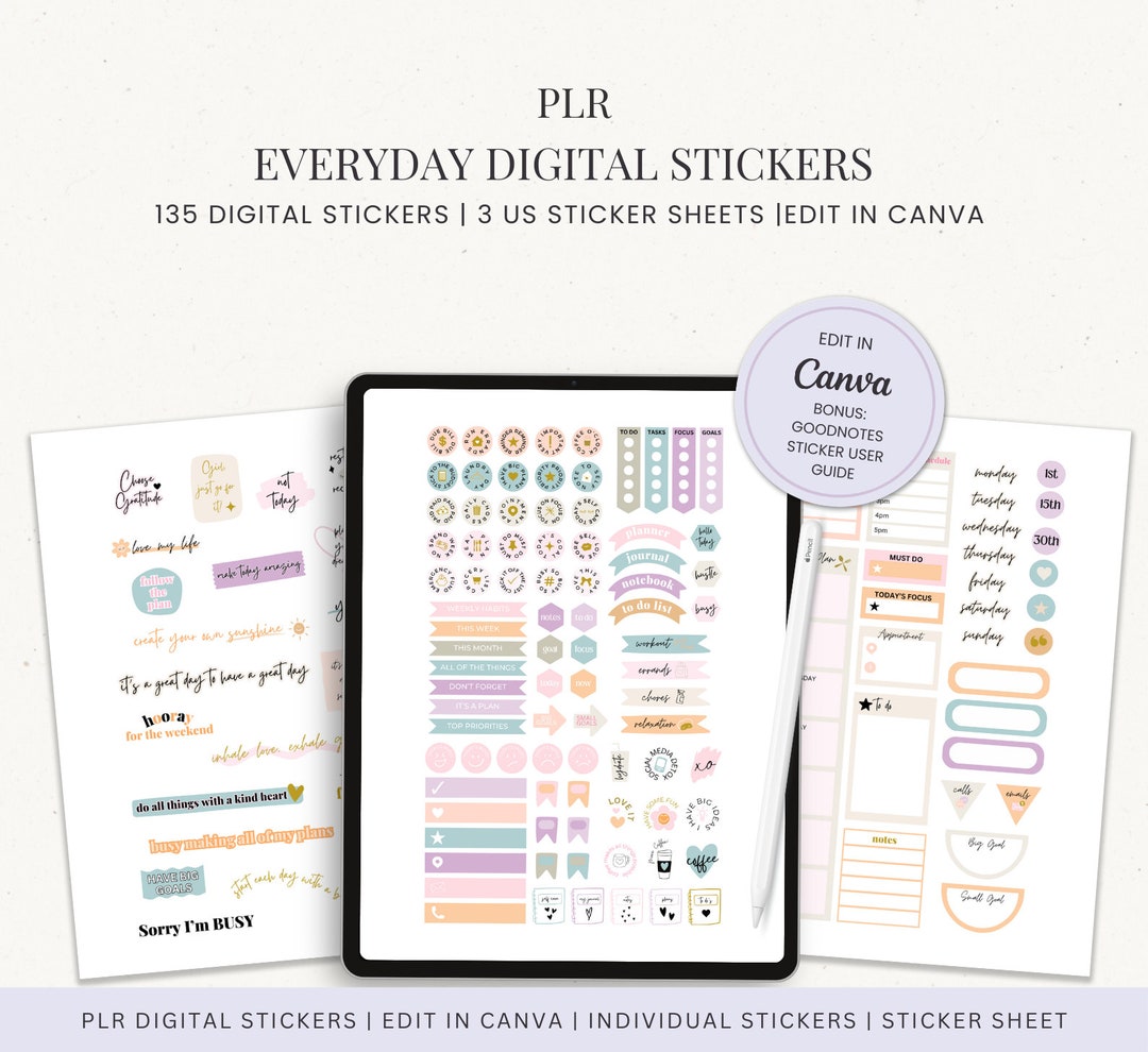 PLR Everyday Digital Life Stickers Canva Template Editable Planner ...
