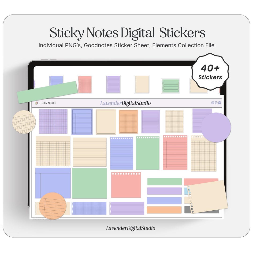 Digital Sticky Note Stickers | Individual Pngs | Goodnotes Sticker ...