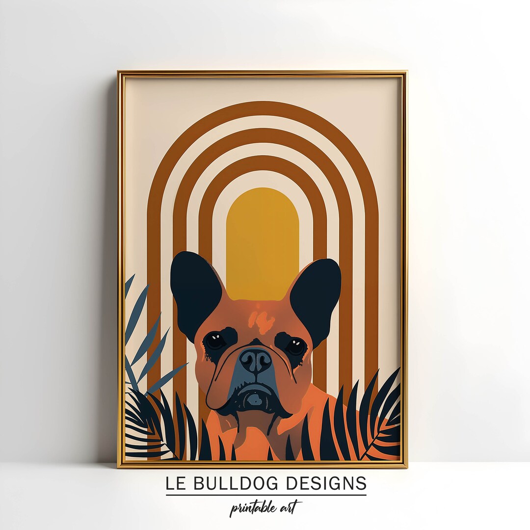 French Bulldog Art Print, Boho MCM Frenchie Wall Art, French Bulldog ...