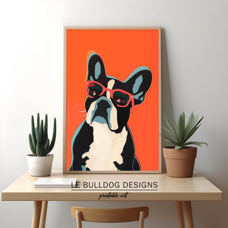 Pop Art French Bulldog With Glasses Art Print, Frenchie Art, Cute Gifts ...