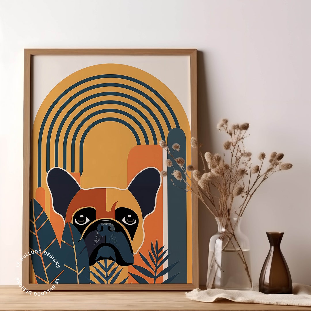 French Bulldog Art Print, Boho MCM Frenchie Wall Art, French Bulldog ...