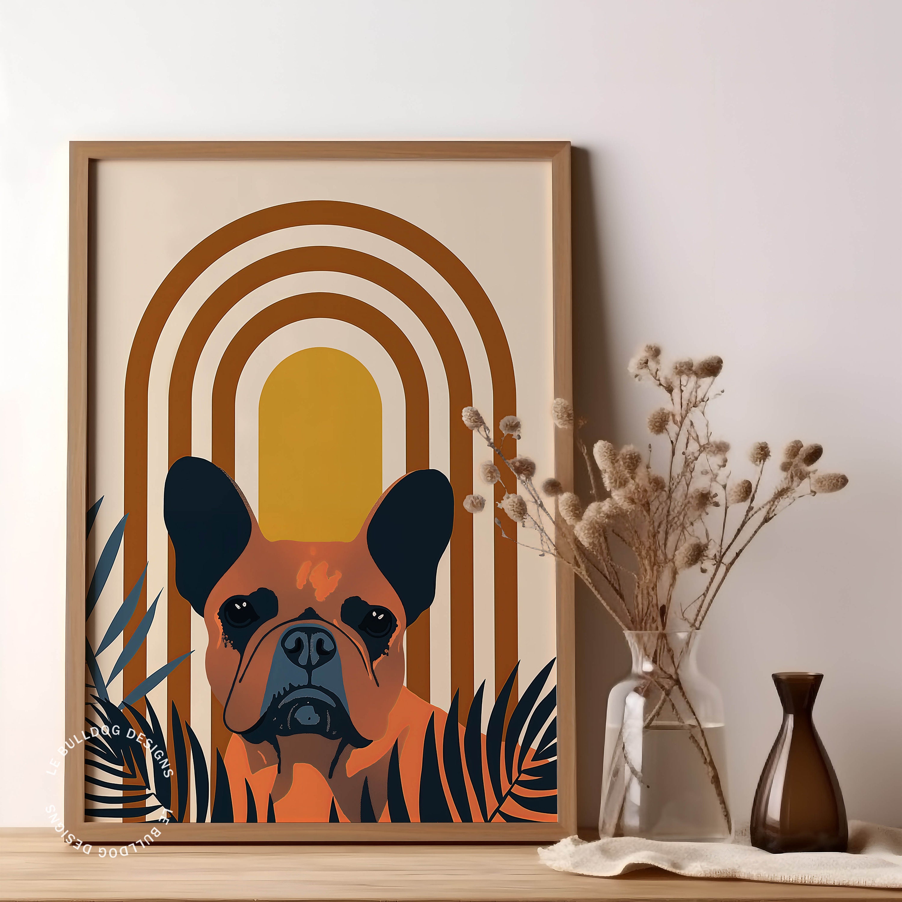 French Bulldog Art Print, Boho MCM Frenchie Wall Art, French Bulldog ...