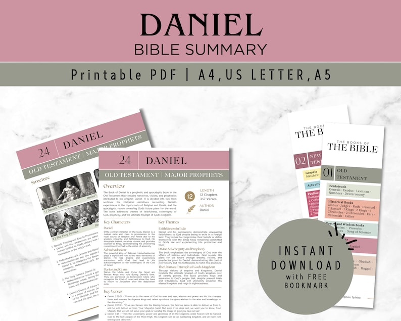 Daniel Bible Summary Printable Sheet | Old Testament Summary ...