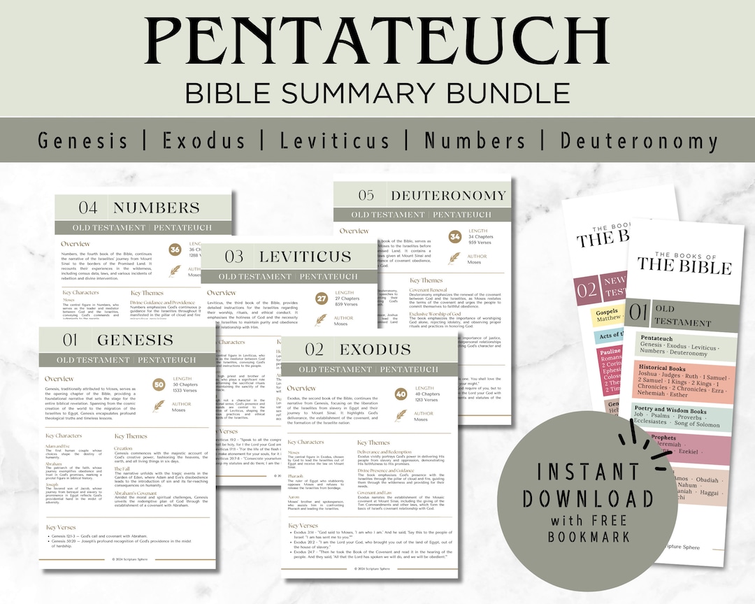 Pentateuch Bible Study Bundle Printable Cheat Sheet | Old Testament ...