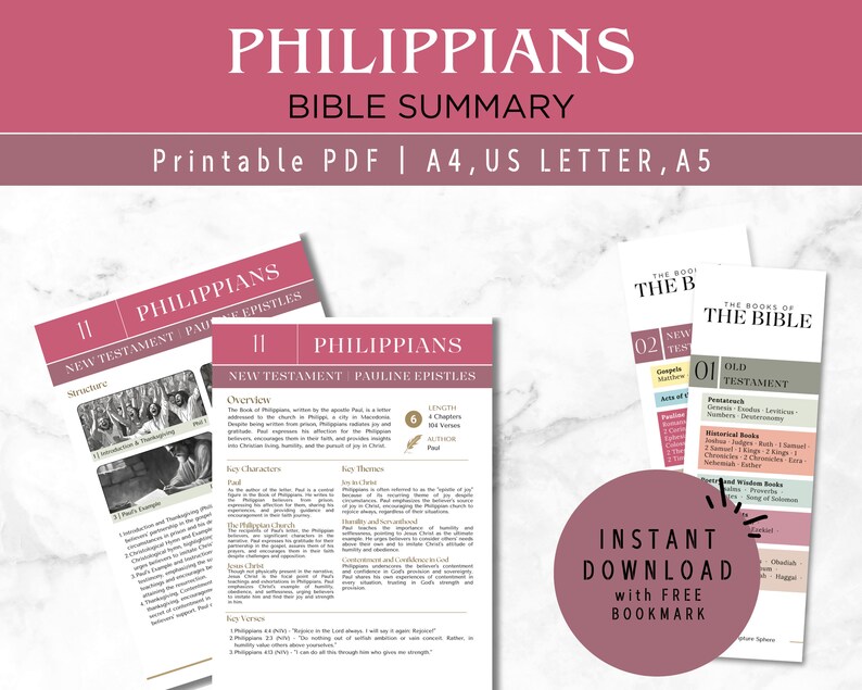 Philippians Bible Study Cheat Sheet: Christian Summary & Bookmark (digital Download) - Etsy