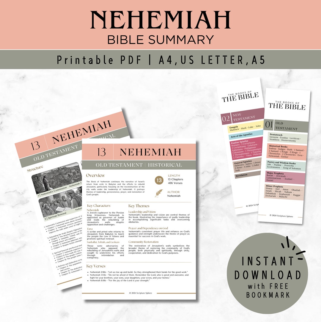 Nehemiah Bible Summary Printable Sheet Old Testament Summary Christian ...