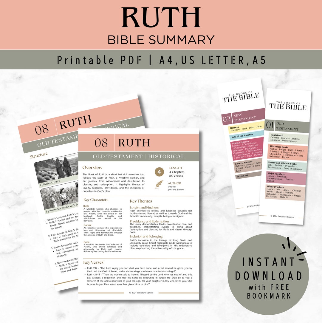 Ruth Bible Study Printable Cheat Sheet Old Testament Summary Christian ...