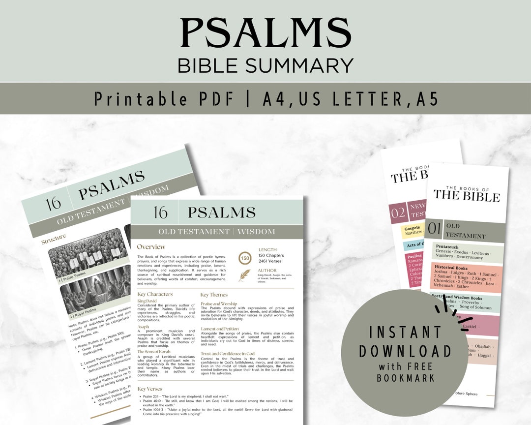 Psalms Bible Summary Printable: Old Testament Study Guide (digital ...