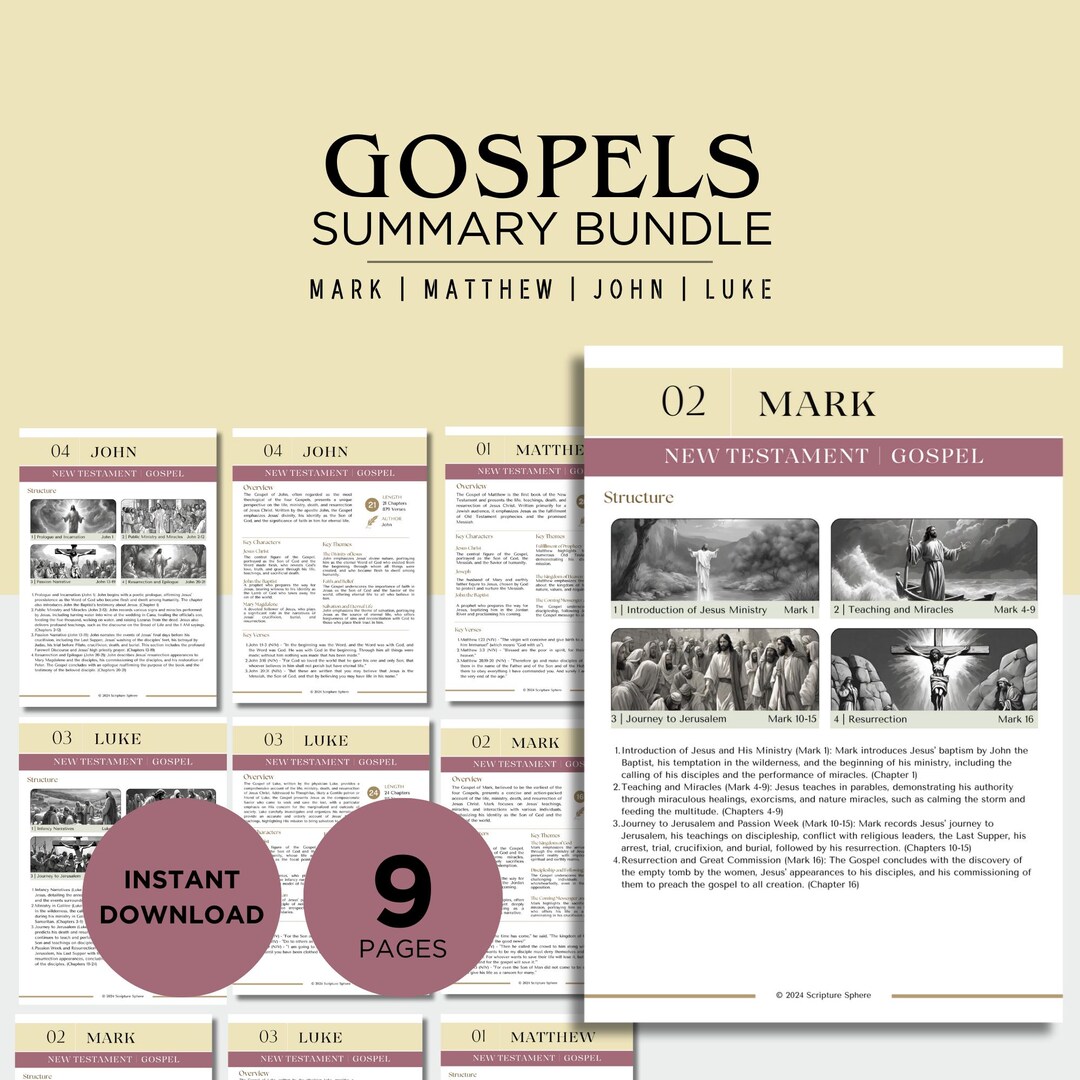 Gospels Bible Study Guide | Matthew Mark Luke John Summary Notes | New ...