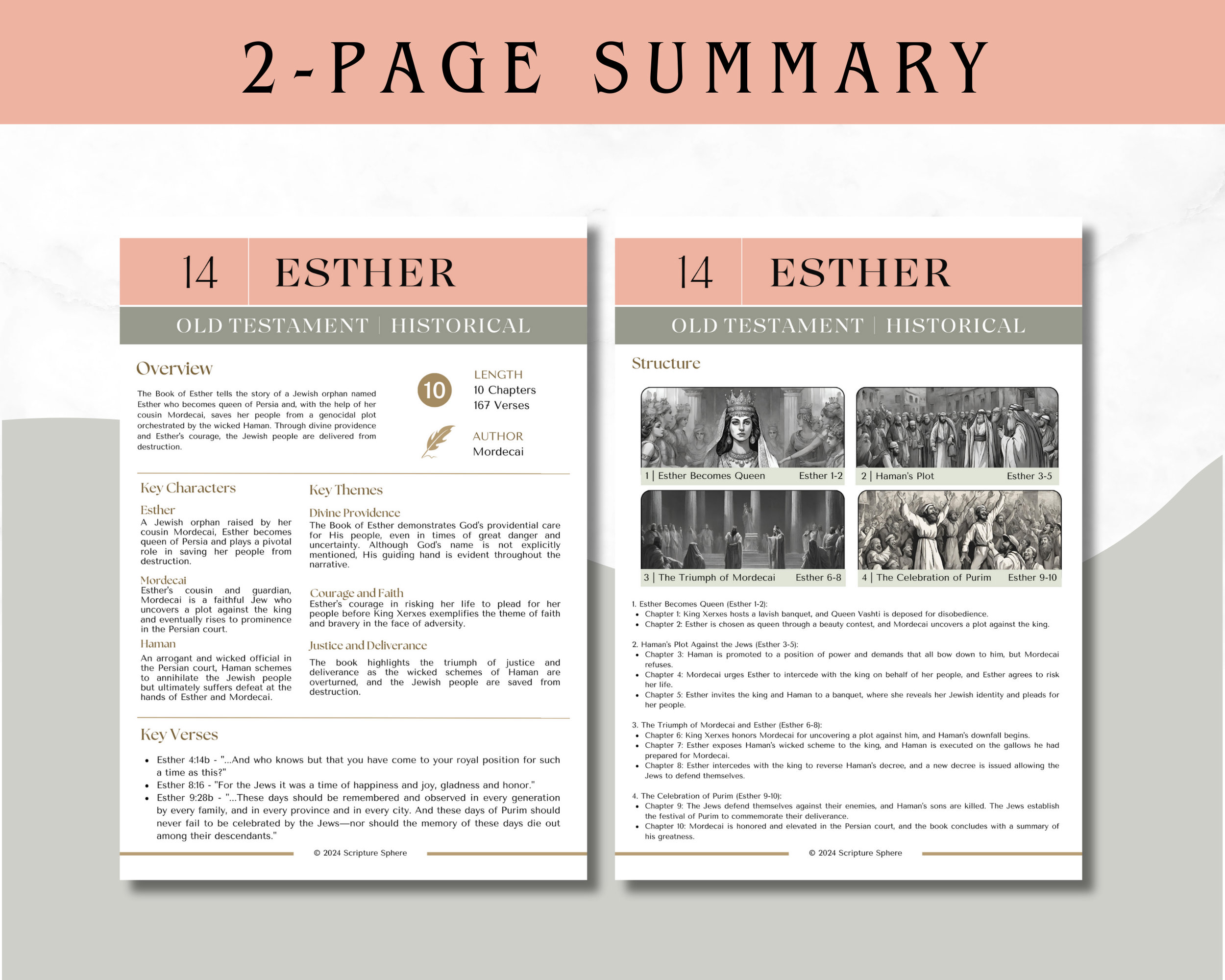 Esther Bible Summary Printable Sheet Old Testament Summary Christian ...