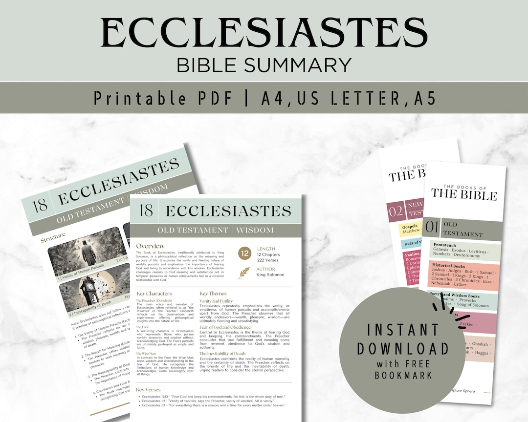 Ecclesiastes Bible Summary Printable Sheet | Old Testament Summary ...