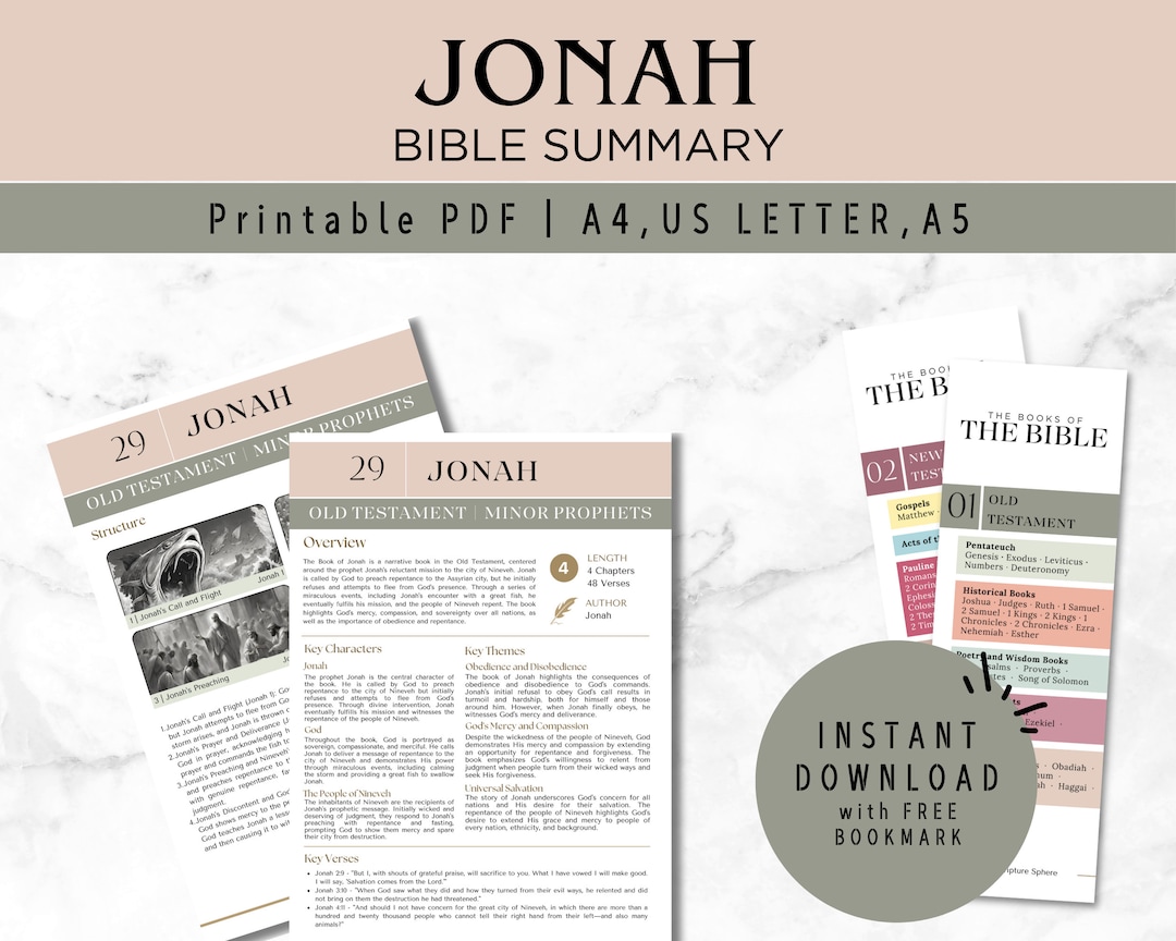 Jonah Bible Summary Printable: Old Testament Study Guide (digital ...