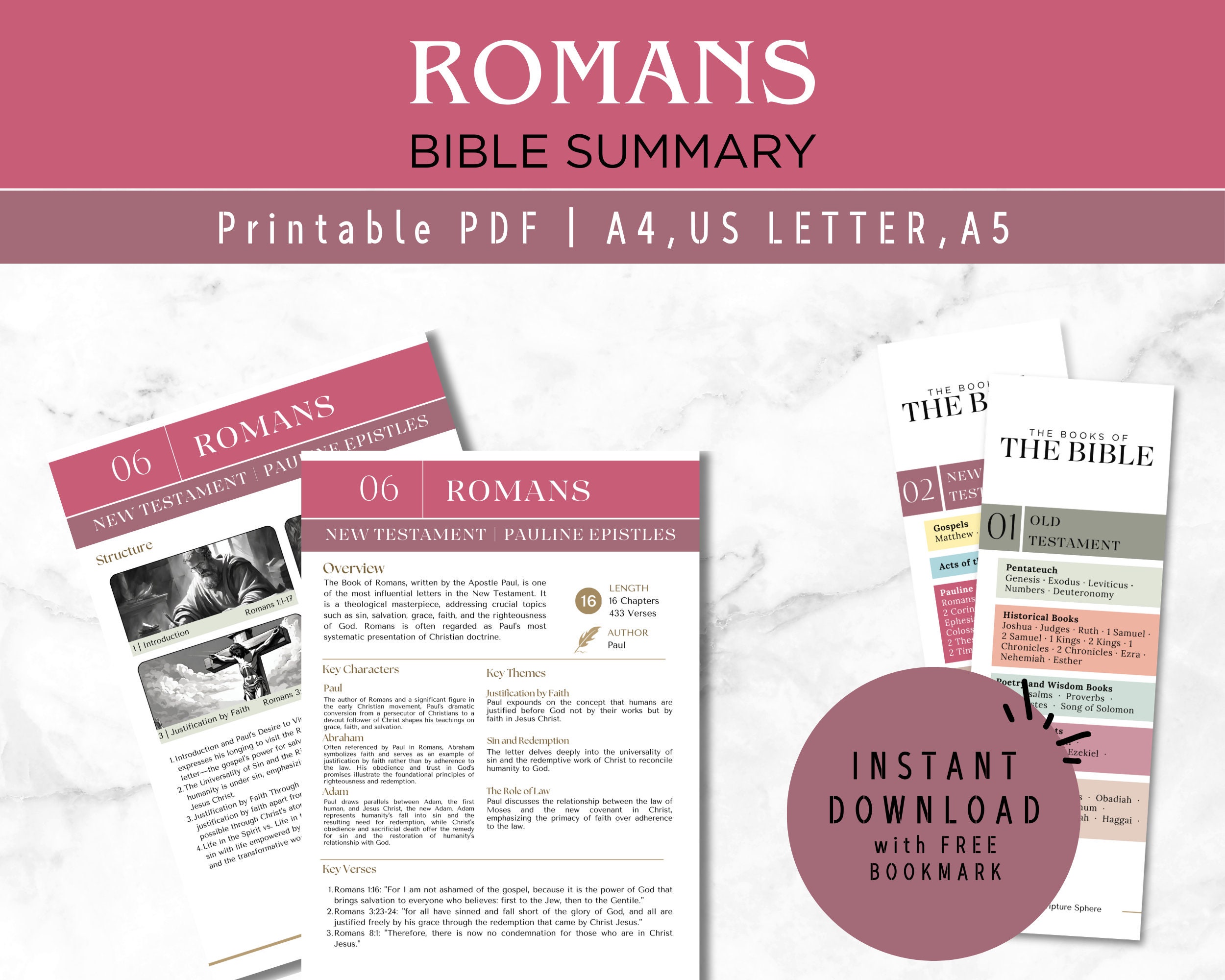 Romans Bible Study Cheat Sheet: Christian Summary & Bookmark (digital ...