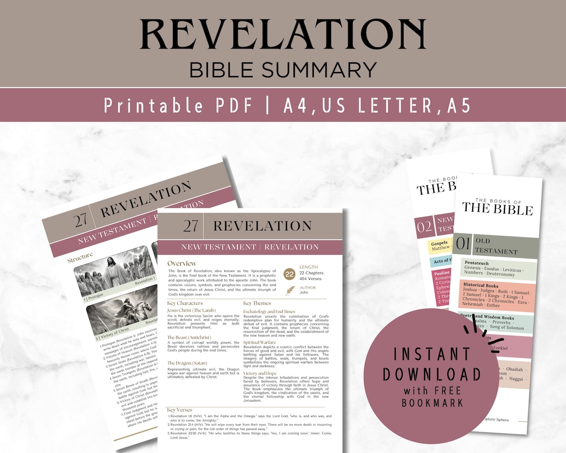 Book of Revelation Bible Study Guide | Printable Cheat Sheet & Bookmark ...
