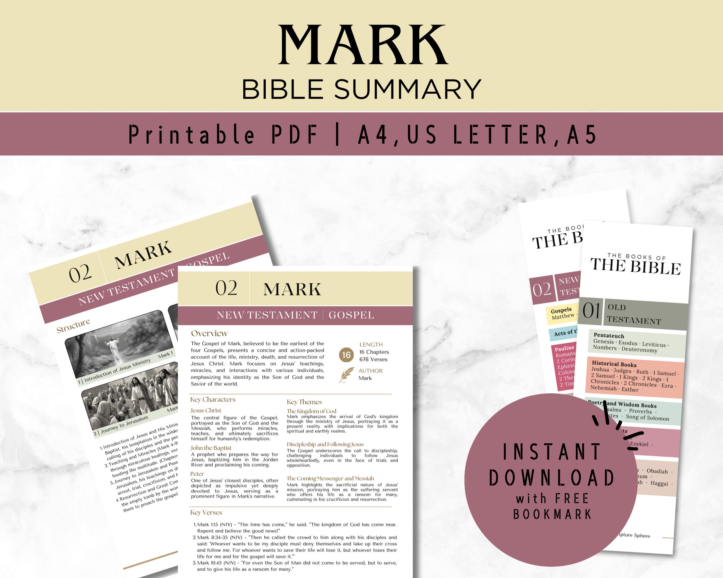 Mark Bible Study Printable Cheat Sheet | New Testament Summary ...