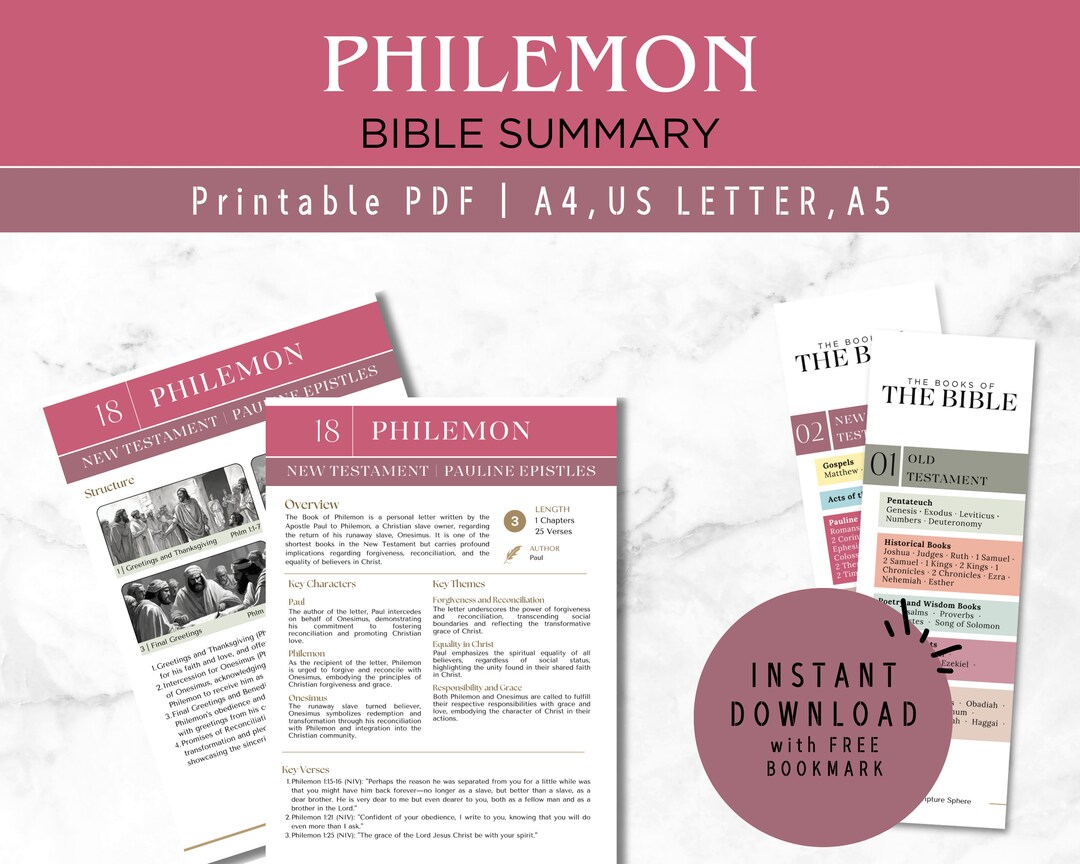 Philemon Bible Study Printable Cheat Sheet | Bible Summary | Christian ...