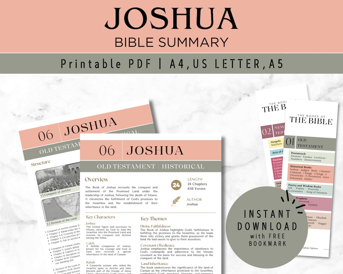 Joshua Bible Study Cheat Sheet: Old Testament Summary (digital Download ...