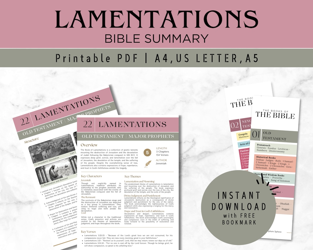 Lamentations Bible Summary Printable Sheet Old Testament Summary ...