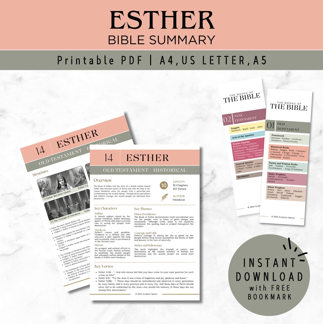 Esther Bible Summary Printable Sheet Old Testament Summary Christian ...