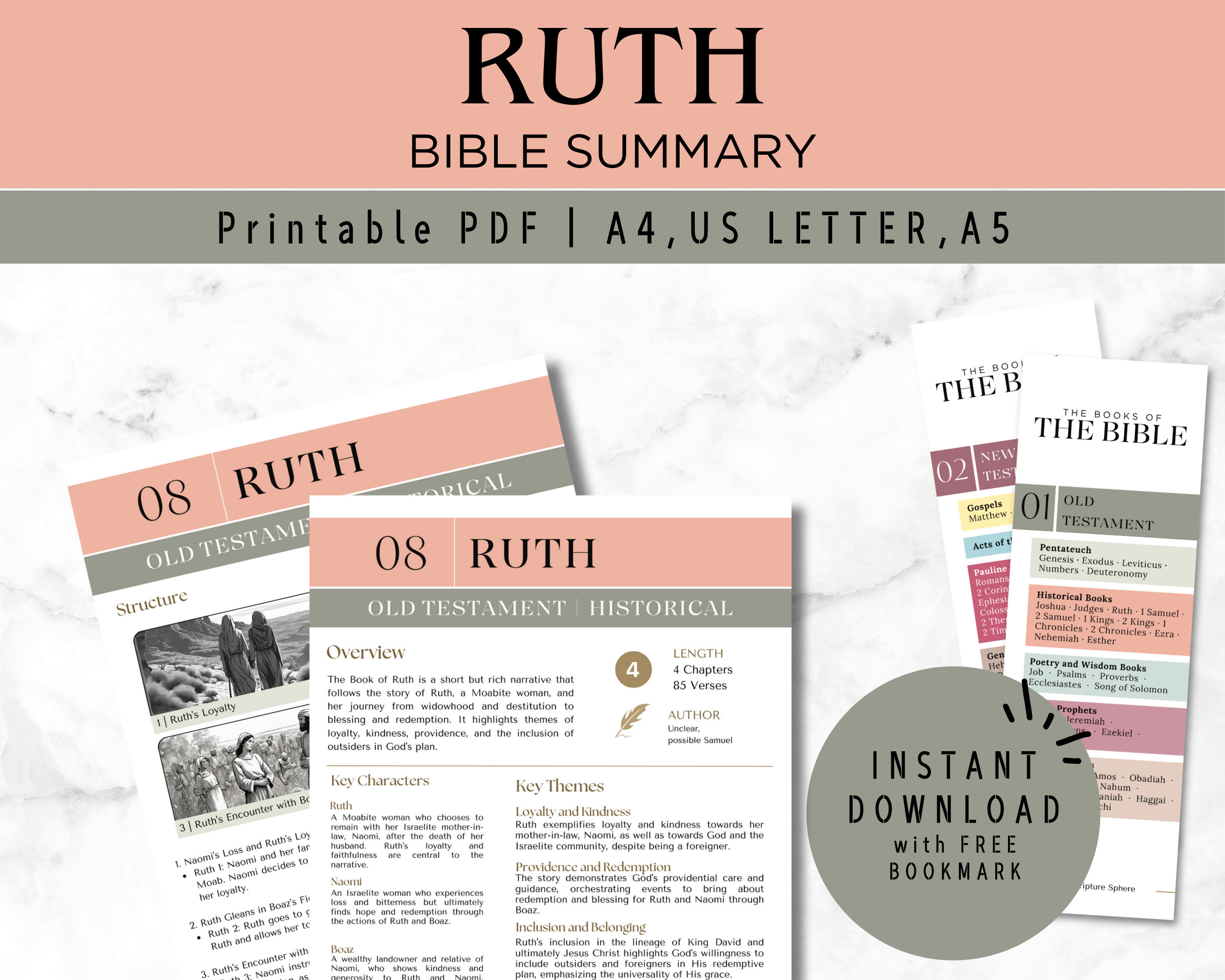 Ruth Bible Study Printable Cheat Sheet | Old Testament Summary ...