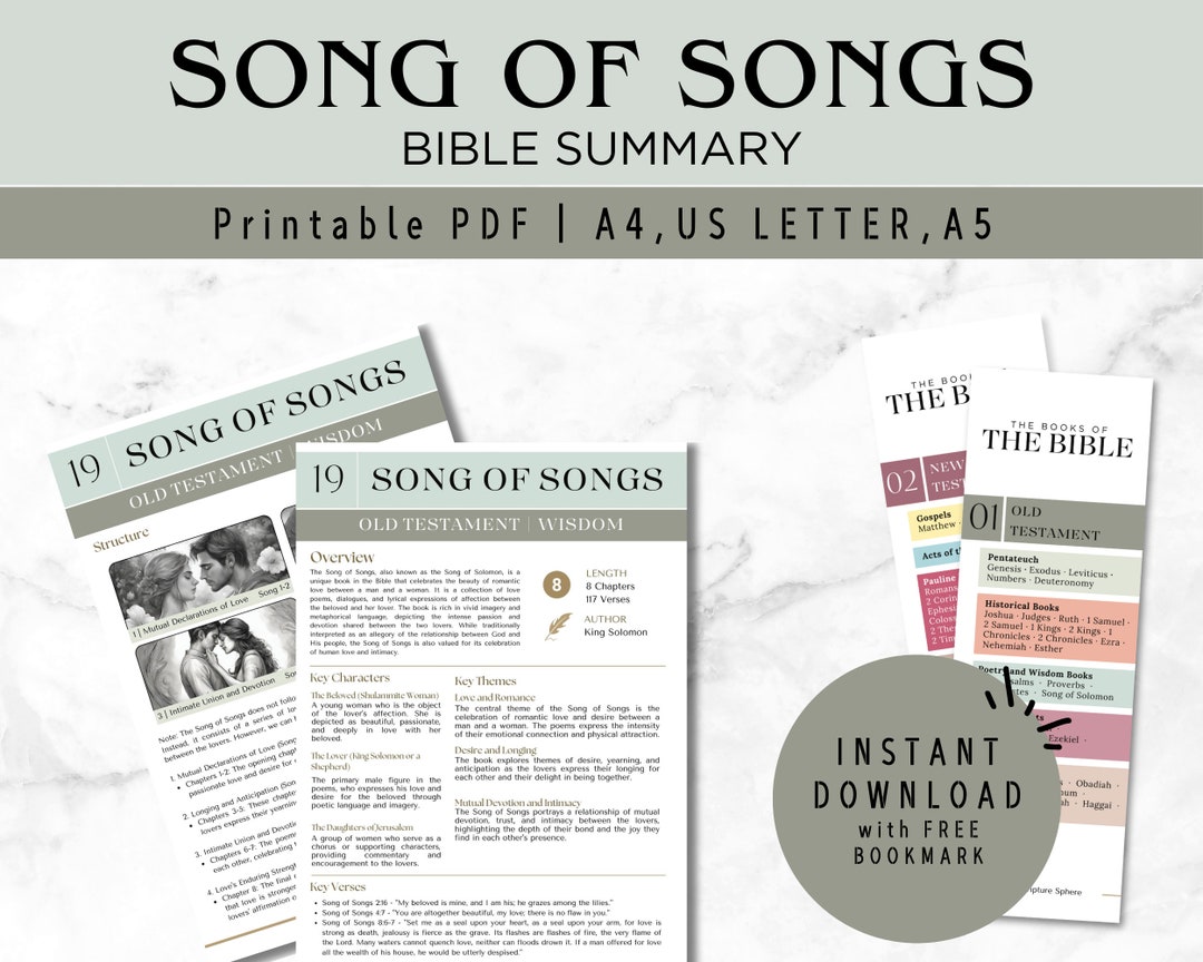 Song of Songs Bible Summary Printable Sheet | Old Testament Summary ...