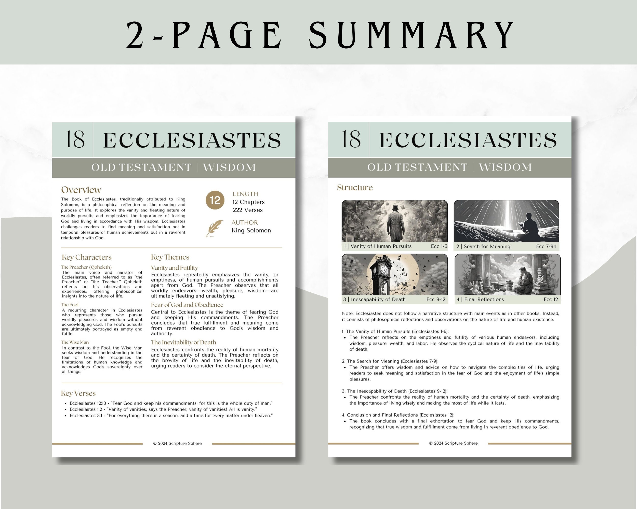 Ecclesiastes Bible Summary Printable Sheet | Old Testament Summary ...