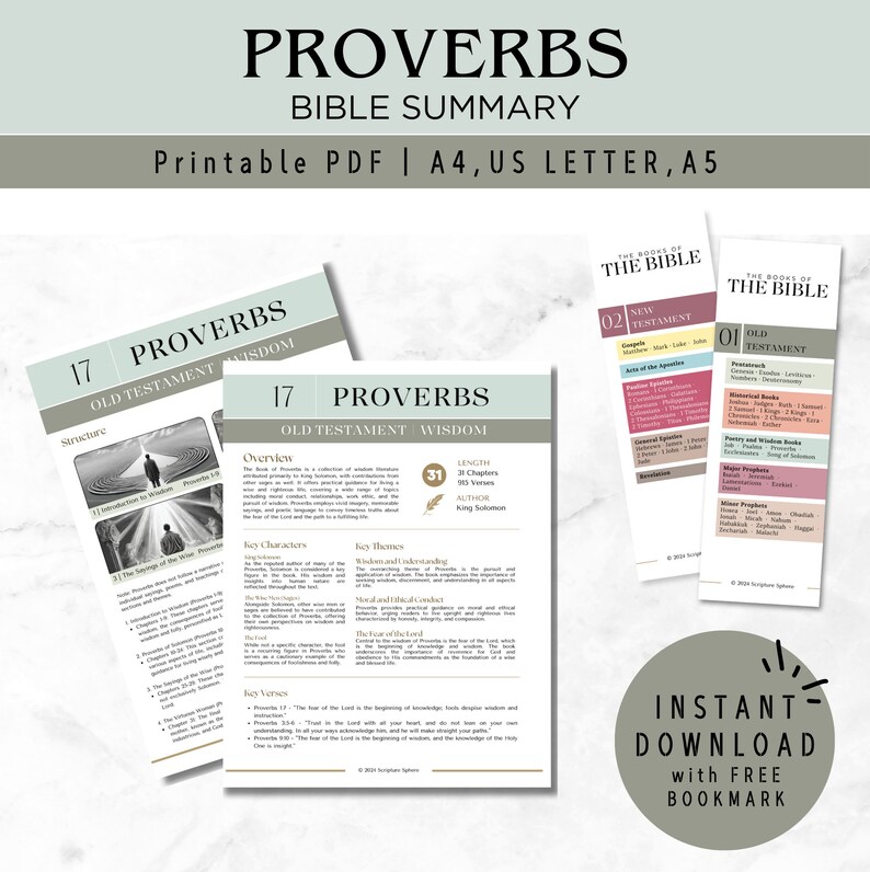 Proverbs Bible Summary Printable Sheet Old Testament Summary Christian ...