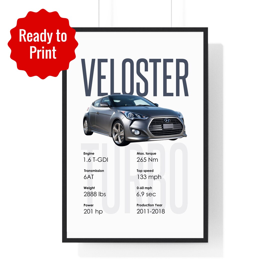 Veloster Turbo Car Poster Wall Art Print | Digital Download | Car ...