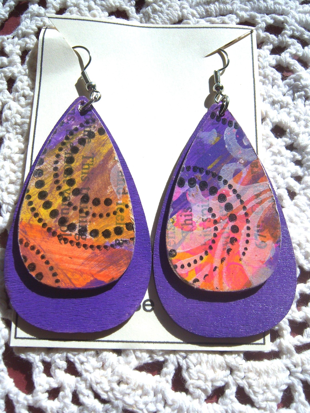 Hand Painted Wooden Teardrop Colorful Earrings - Etsy