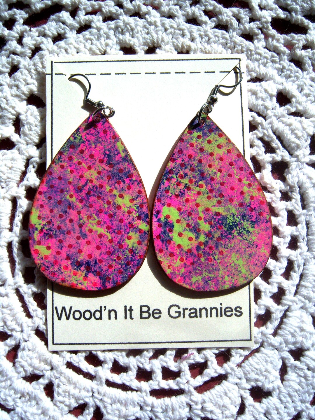 Bright Hand Painted Wooden Teardrop Earrings - Etsy