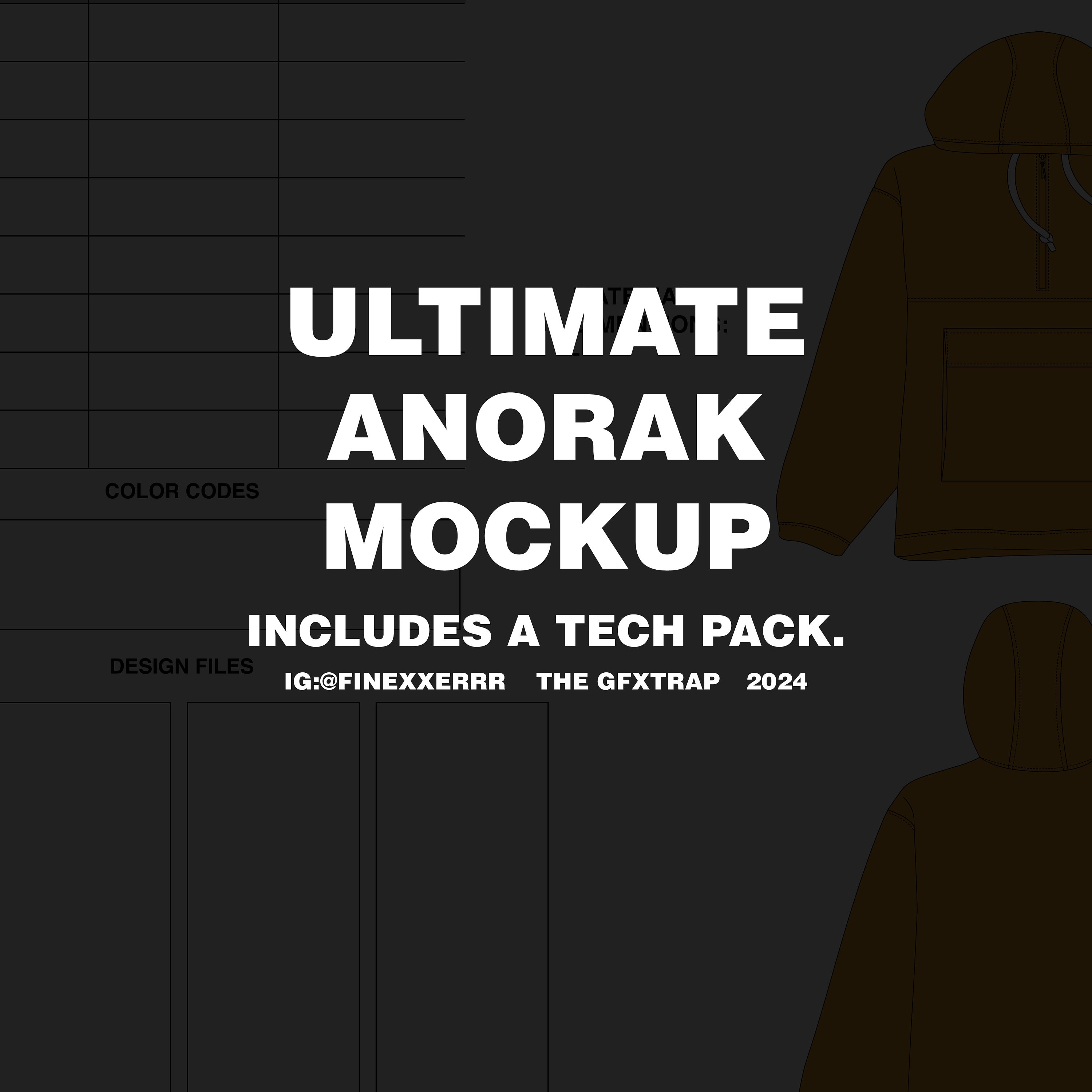Editable Streetwear Vector Mockup & Tech Pack: Ultimate Anorak Jacket ...