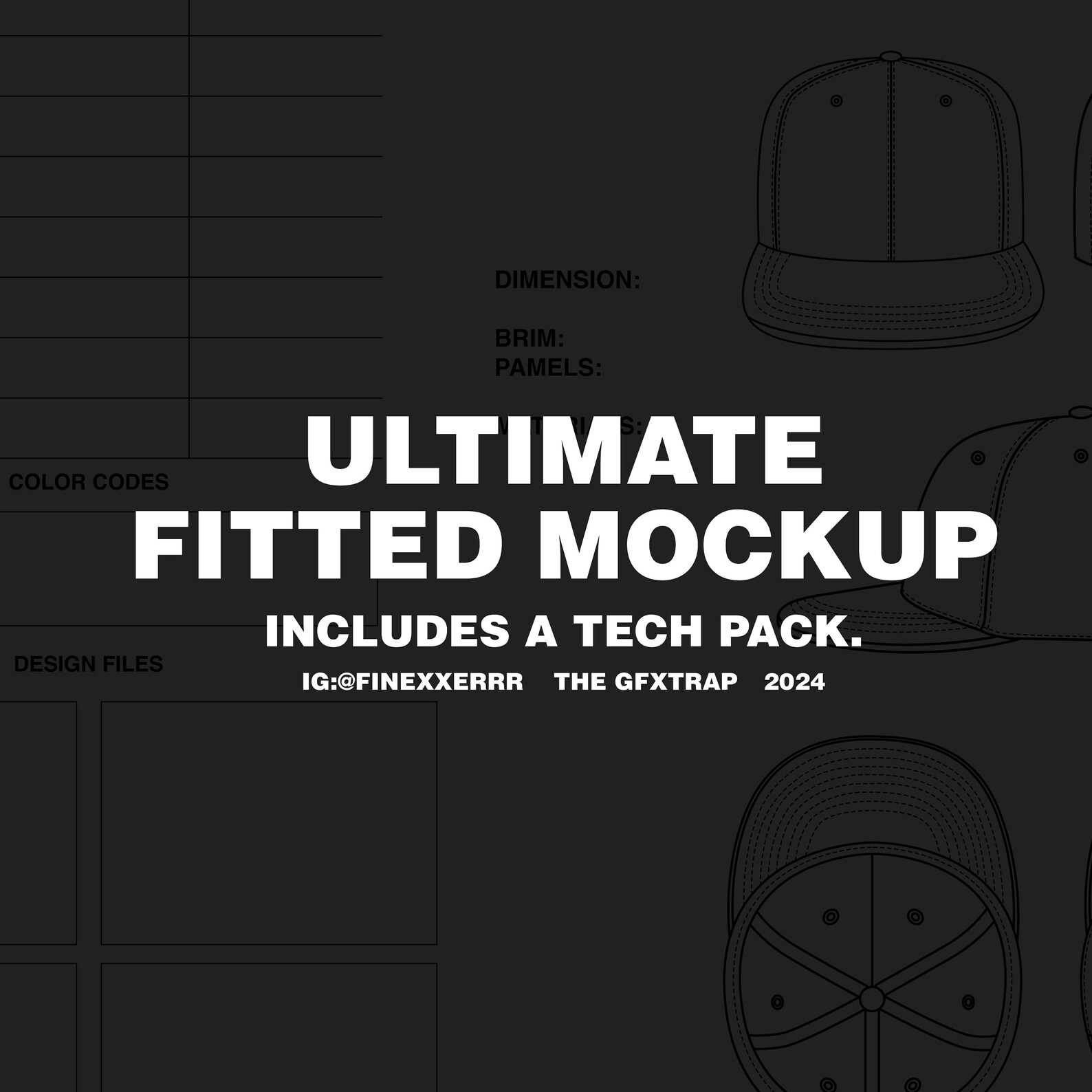 Editable Streetwear Vector Mockup & Tech Pack: Ultimate Fitted Cap ...