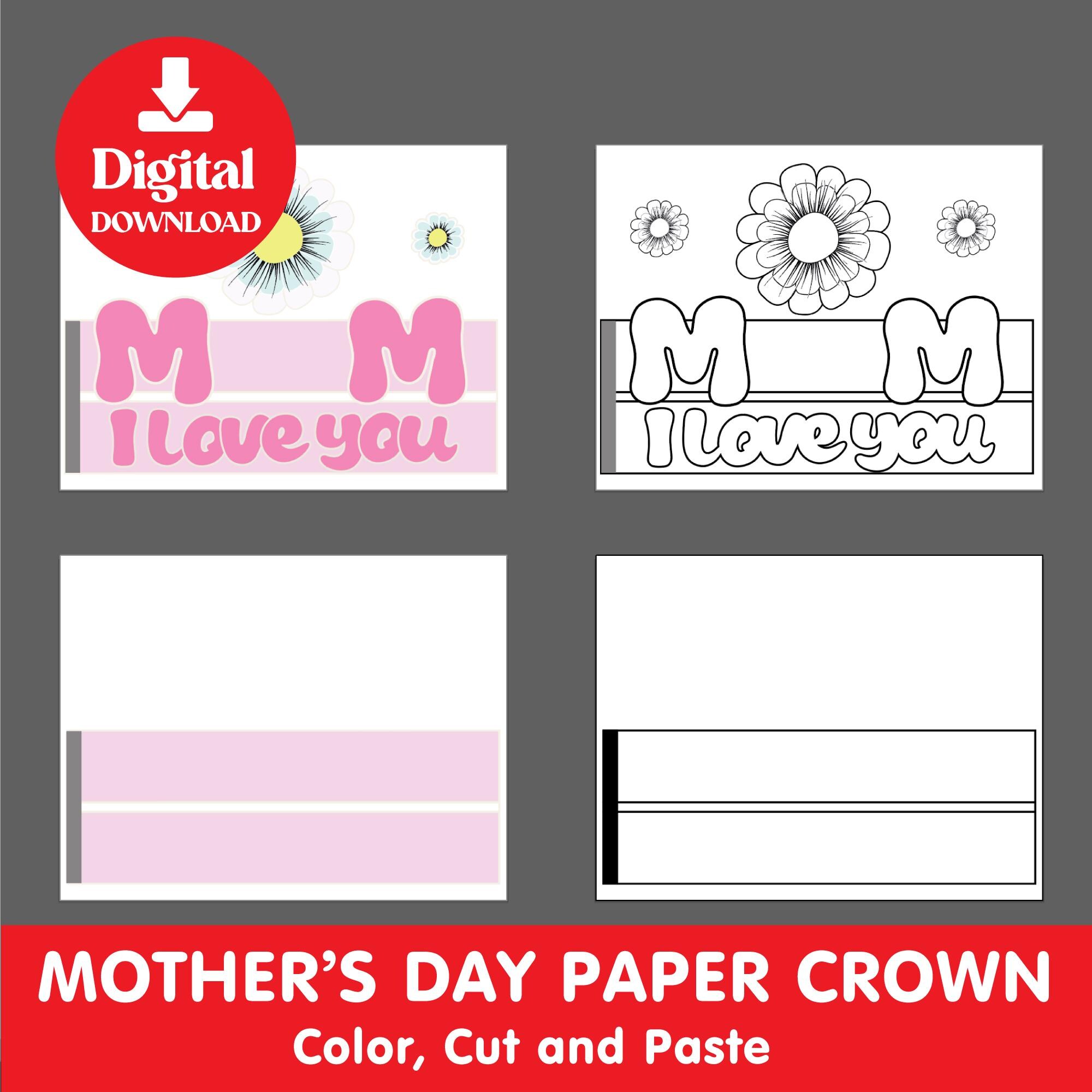 Mother's Day Paper Crown Craft for Kids, Printable Mom Crown Headband ...