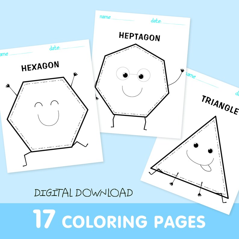 17 Shapes Coloring Pages, Worksheets for Kids, Learning Shapes ...