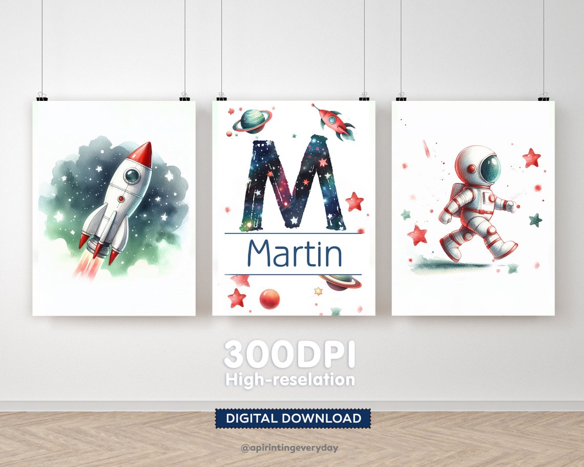Space Nursery Prints, Outer Space Printable Wall Art Set of 3 for ...