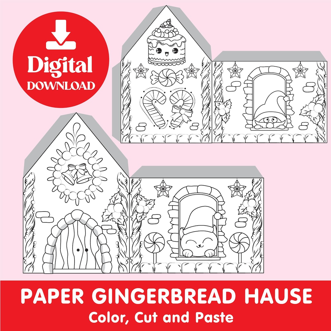 Gingerbread House Printable Paper Craft, Christmas Color Build Paper ...