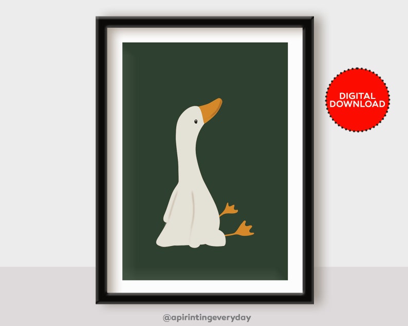 Silly Goose Wall Art, Duck Nursery Wall Art, Cute Goose Poster, Dark ...