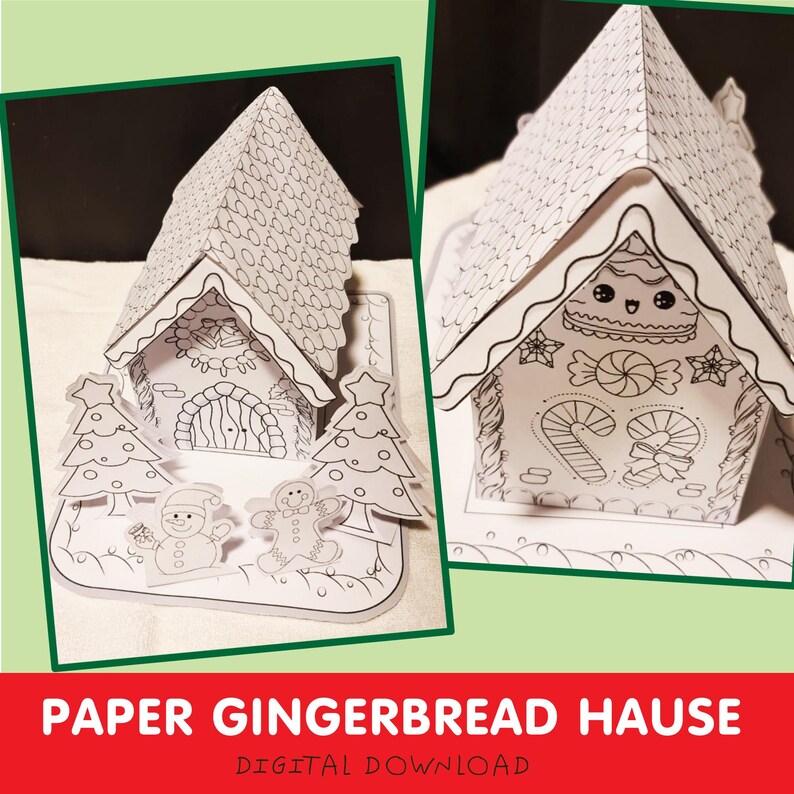 Gingerbread House Printable Paper Craft, Christmas Color Build Paper ...