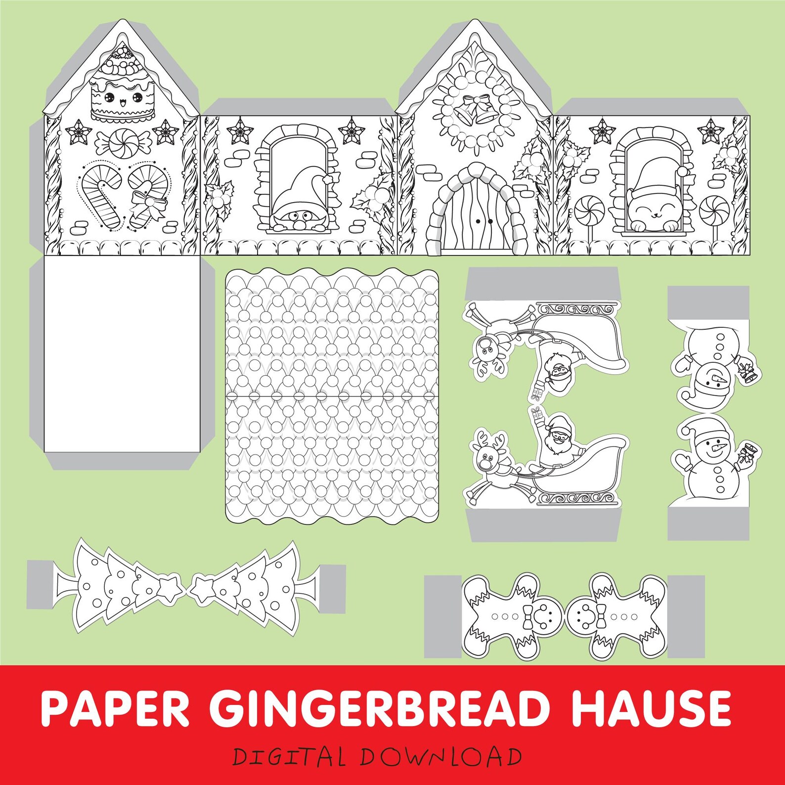 Gingerbread House Printable Paper Craft, Christmas Color Build Paper ...