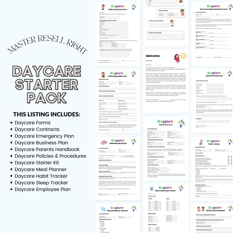 Daycare Starter Kit, Daycare Forms, Daycare Contract, Childcare Forms ...
