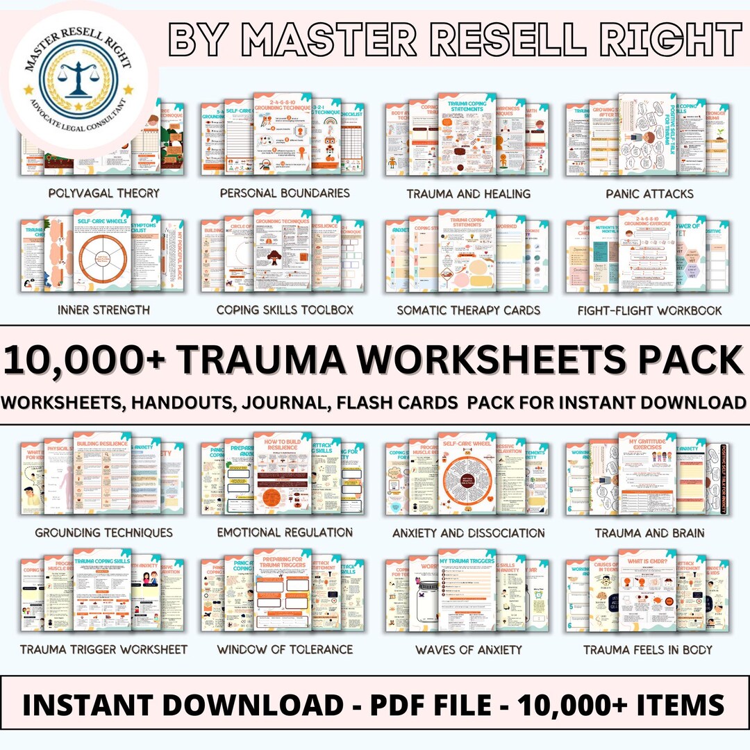 Trauma Therapy Bundle, Anxiety Coping Skill Card, Therapy Worksheets ...
