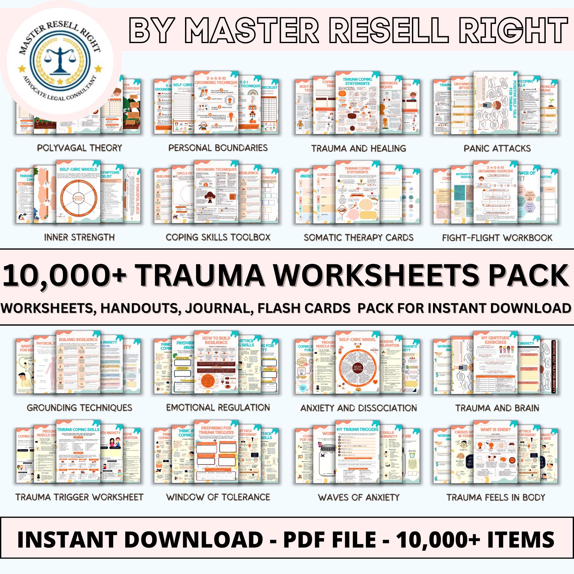 Trauma Therapy Bundle, Anxiety Coping Skill Card, Therapy Worksheets ...