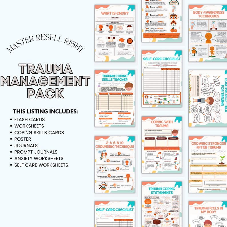 Trauma Therapy Bundle, Anxiety Coping Skill Card, Therapy Worksheets ...