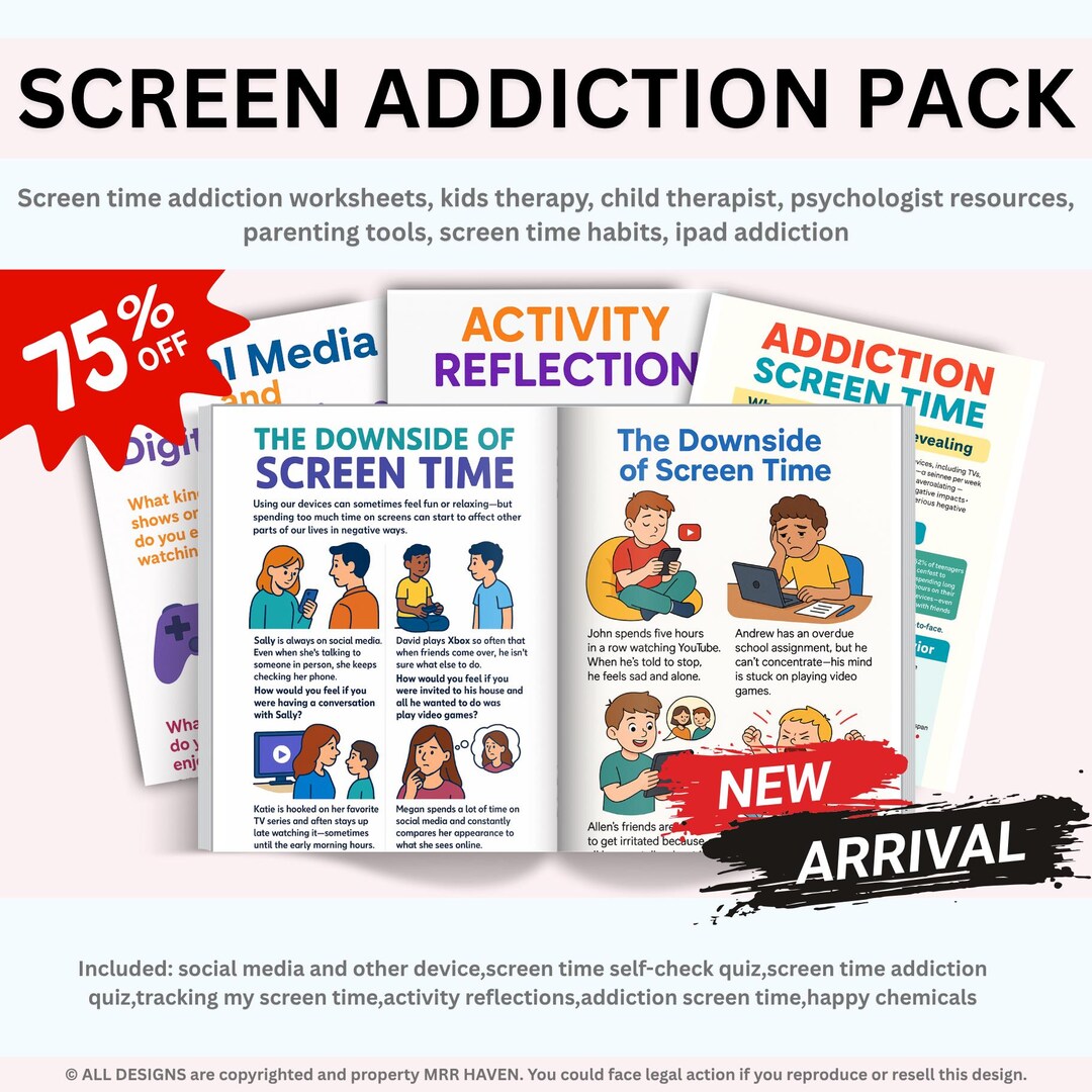 Screen Time Addiction Worksheets, Kids Therapy, Child Therapist ...