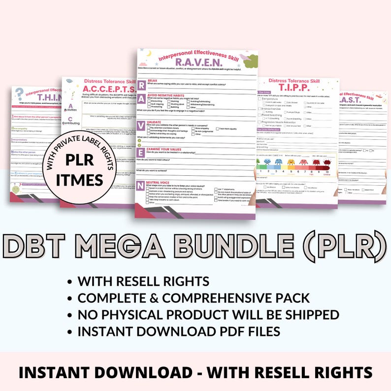 DBT Mega Bundle. Dialectical Behavior Therapy. Distress Tolerant Skills. Mindfulness Skills ...