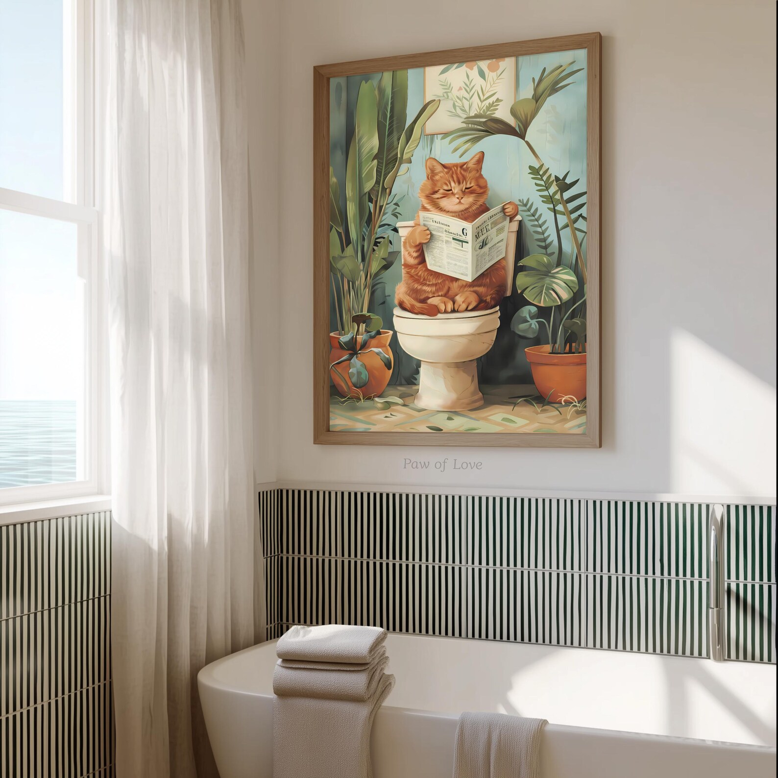 Funny Orange Cat Bathroom Print, Toilet Humor Poster, Cat Pooping Retro ...